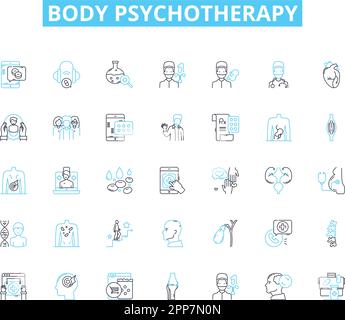Body psychotherapy linear icons set. Embodiment, Movement, Sensation ...