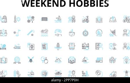 Weekend hobbies linear icons set. Biking, Cooking, Dancing, Drawing ...