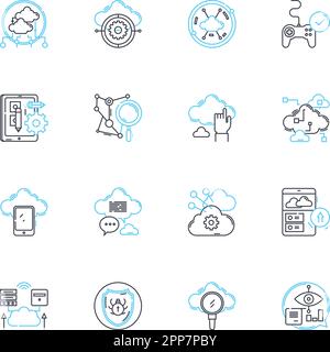 Virtual transformation linear icons set. Digitization, Modernization, Innovation, Disruption ...