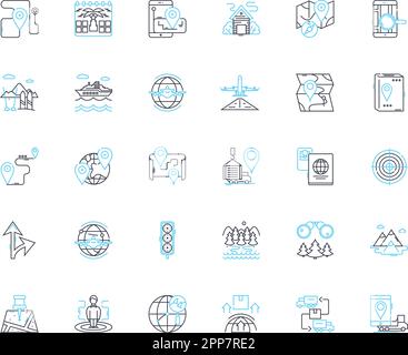 Map-based navigation linear icons set. GPS, Navigation, Directions, Wayfinding, Geolocation ...