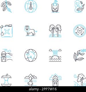 Environmental degradation linear icons set. Pollution, Deforestation ...
