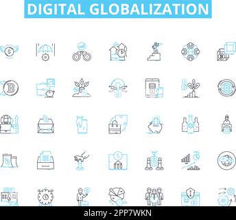 Digital globalization linear icons set. Connectivity, Interdependence, Integration ...