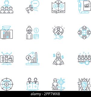 Teamwork Co-operation linear icons set. Synergy, Collaboration, Unity, Partnership, Trust ...