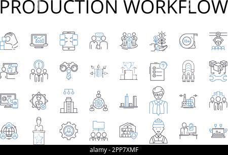 Production workflow line icons collection. Manufacturing process ...