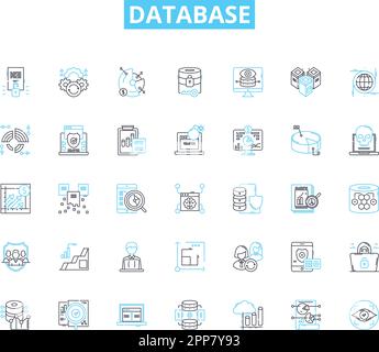 Database linear icons set. Retrieval, Normalization, Interoperability ...
