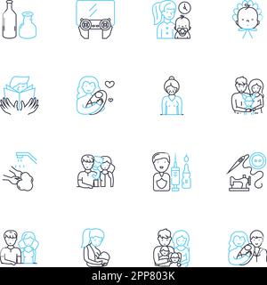 Gestation linear icons set. Pregnancy, Fetus, Embryo, Obstetrics ...