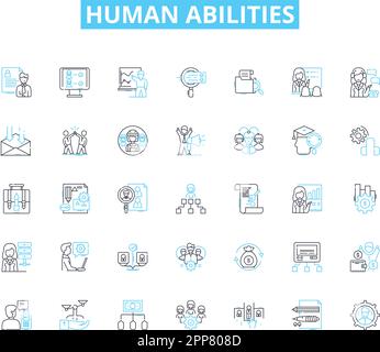 Human abilities linear icons set. Resilience, Creativity, Intelligence ...