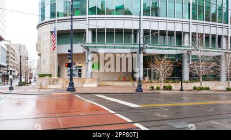 The H and R Block sign at the headquarters in Kansas City, MO, USA ...