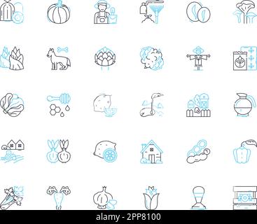 Ranch linear icons set. Horses, Trails, Cattle, Outdoors, Rodeo, Cowboy ...