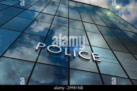 Police station glass building concept. Police department headquarters ...