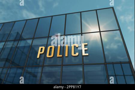 Police station glass building concept. Police department headquarters ...
