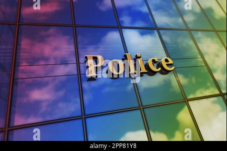 Police station glass building concept. Police department headquarters ...