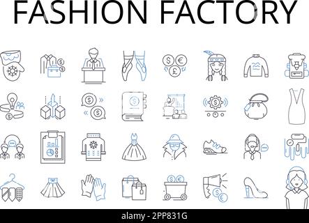 Fashion factory line icons collection. Clothing workshop, Style ...