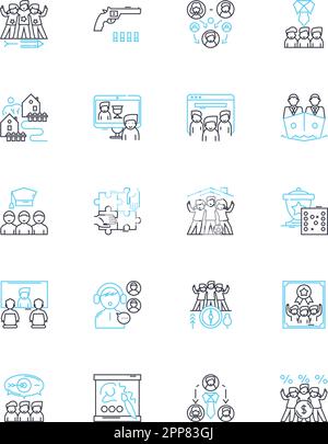 Gathering linear icons set. Congregation, Assembly, Meetup, Rendezvous ...