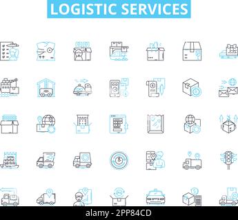 Logistic services linear icons set. Warehousing, Transportation, Supply ...