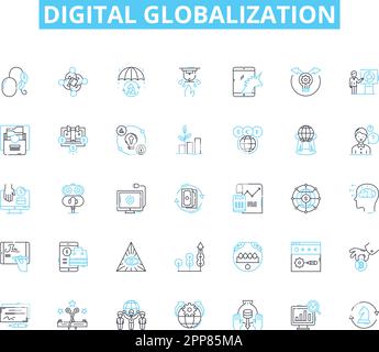 Digital globalization linear icons set. Connectivity, Interdependence, Integration ...