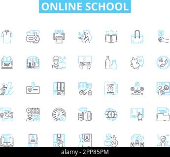 Cyber Class linear icons set. E-learning, Distance Learning, Virtual ...
