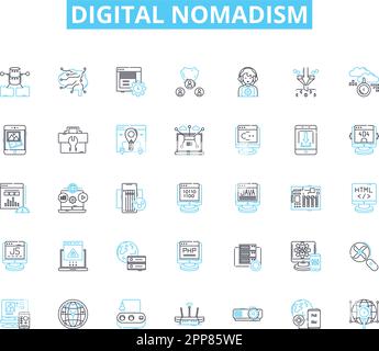 Digital nomadism linear icons set. Freedom, Location independence ...