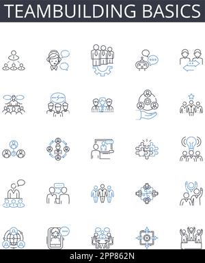 Teambuilding basics line icons collection. Leadership essentials ...