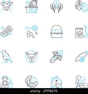 Organic orchard linear icons set. Harvest, Sustainability, Biodiversity ...