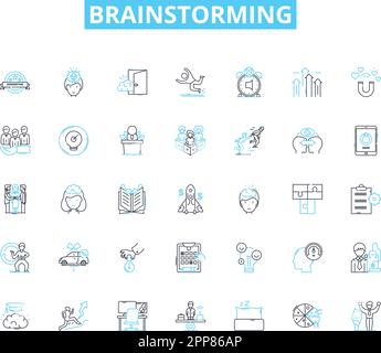 Brainstorming linear icons set. Ideation, Creativity, Innovation, Conceptualization, Imagination ...