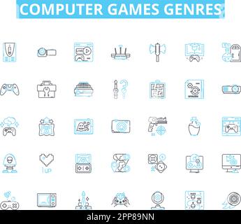 computer games genres icons, signs, outline symbols, concept linear ...