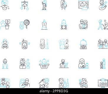 Newborn linear icons set. Precious, Fragile, Innocent, Sweet, Miracle ...