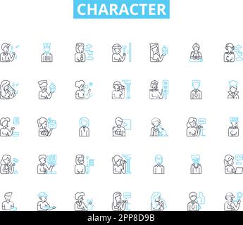 Character linear icons set. Personality, Traits, Unique, Mannerisms ...