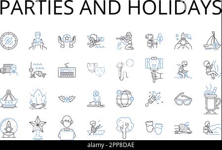 Retrospective celebrations line icons collection. Nostalgia ...