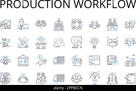 Production workflow line icons collection. Manufacturing process ...