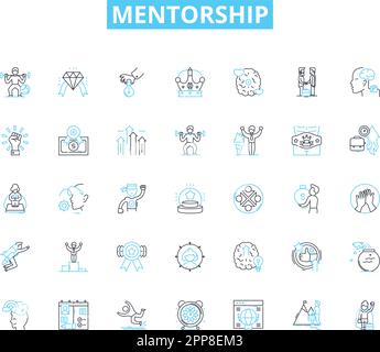 Mentorship linear icons set. guidance, support, coaching, inspiration ...