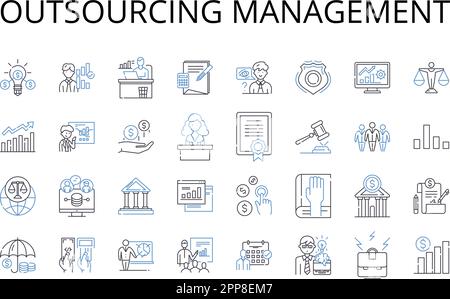 Outsourcing management line icons collection. Change management, Risk management, Project ...