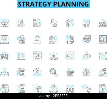 Planning icons set. Planning Blueprint, Strategy Map, Pathway Plan ...