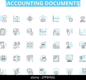 Accounting documents linear icons set. Ledger, Journal, Balance sheet ...
