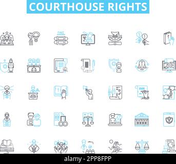 Courthouse rights linear icons set. Advocacy, Litigation, Due process ...