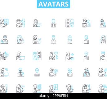 Avatars linear icons set. Virtual, Character, Online, Representation ...