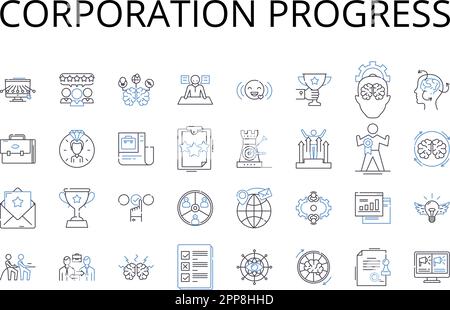 Corporation progress line icons collection. Business expansion, Company development, Enterprise ...