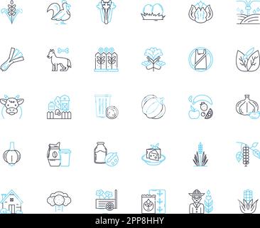 Sustainable ranch linear icons set. Grazing, Pasture, Conservation ...