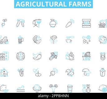 Plantation Ranch linear icons set. Cattle, Harvest, Farming, Irrigation ...