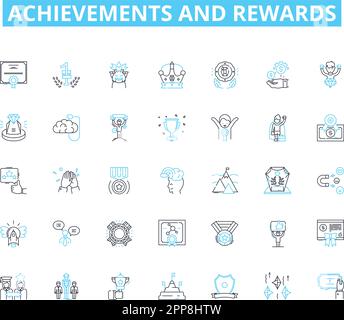 Achievements and rewards linear icons set. Accomplished, Successful, Victory, Champion ...