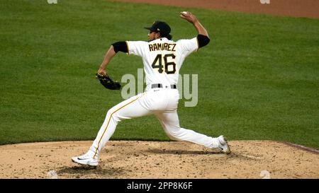Pittsburgh Pirates relief pitcher Yohan Ramirez delivers during a ...