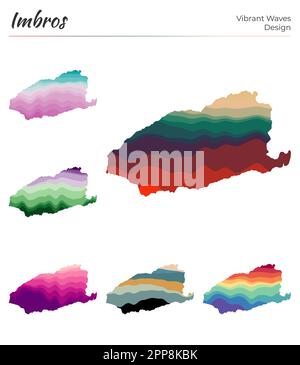Imbros map design. Shape of the island with beautiful geometric waves and grunge texture. Neat ...