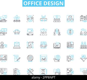 Office space line icons, signs set. Cubicle, Desk, Chair, Computer ...