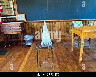 Historical one room school complete with dunce cap. Things have come a ...
