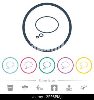 Single oval thought bubble outline flat white icons in square ...