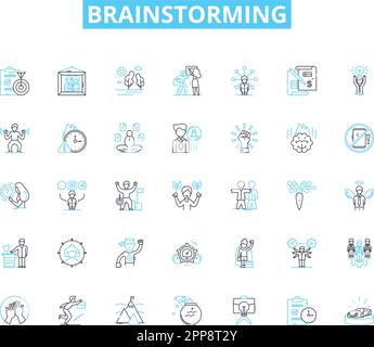 Brainstorming linear icons set. Ideation, Creativity, Innovation, Conceptualization, Imagination ...