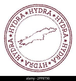Hydra sticker. Travel rubber stamp with map of island, vector ...
