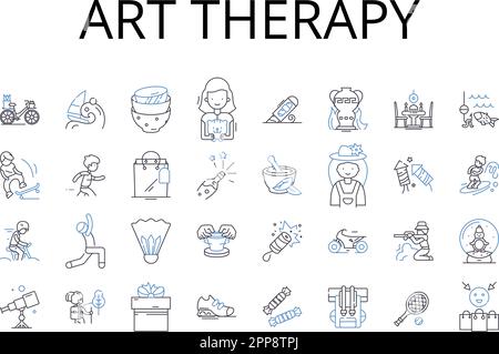 Sandplay therapy line icons collection. Sand, Tray, Symbol, Expression ...