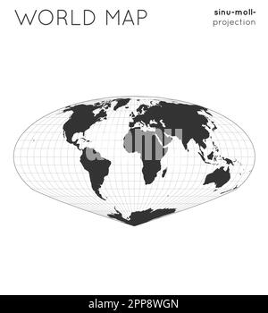 World map. Globe in sinu-mollweide projection, with graticule lines ...