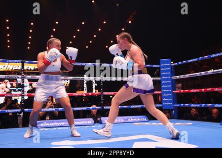LONDON, UK - APRIL 22: Emily Brooke battles Amber O'Donnell in their ...